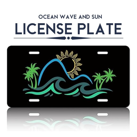 Accents | Ocean Wave And Sun Car Front License Plate Hawaii Palm Tree ...